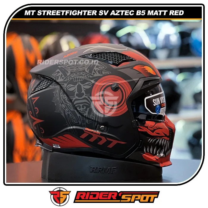 MT HELMETS Streetfighter SV Aztec B5 Matt Red Helmet – Riderspot