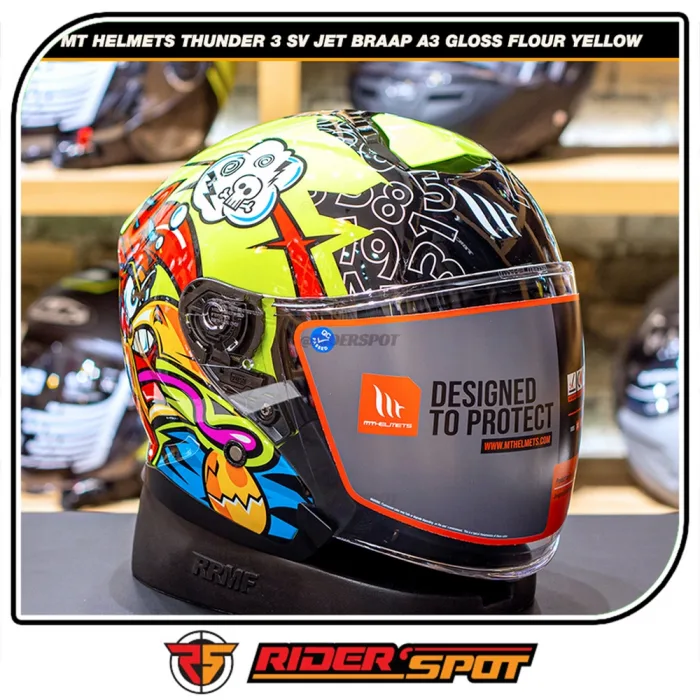 MT Helmets Thunder 3 SV Jet BRAAP A3 Gloss Flour Yellow Helmet – Riderspot