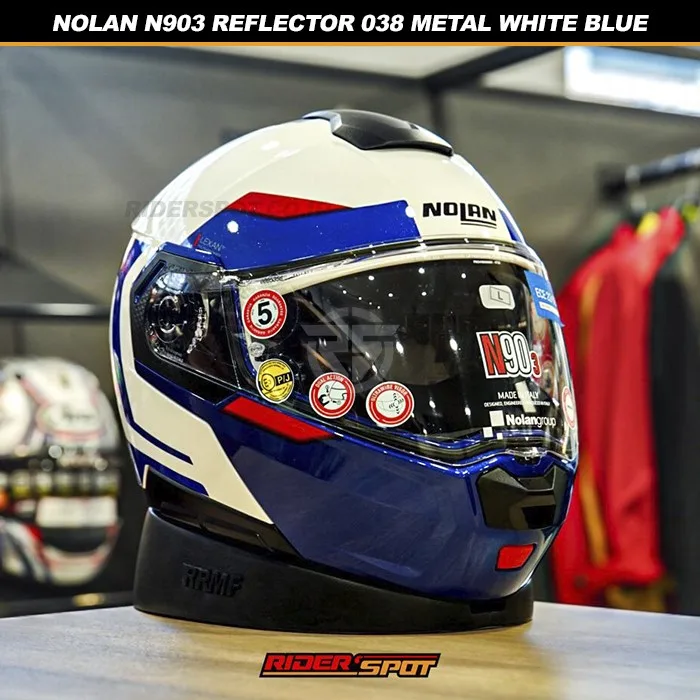 NOLAN N90-3 Reflector 038 Metal White Blue Helmet – Riderspot